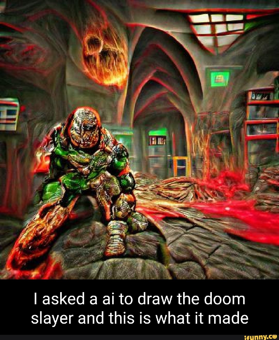 I asked a ai to draw the doom slayer and this is what it made - iFunny