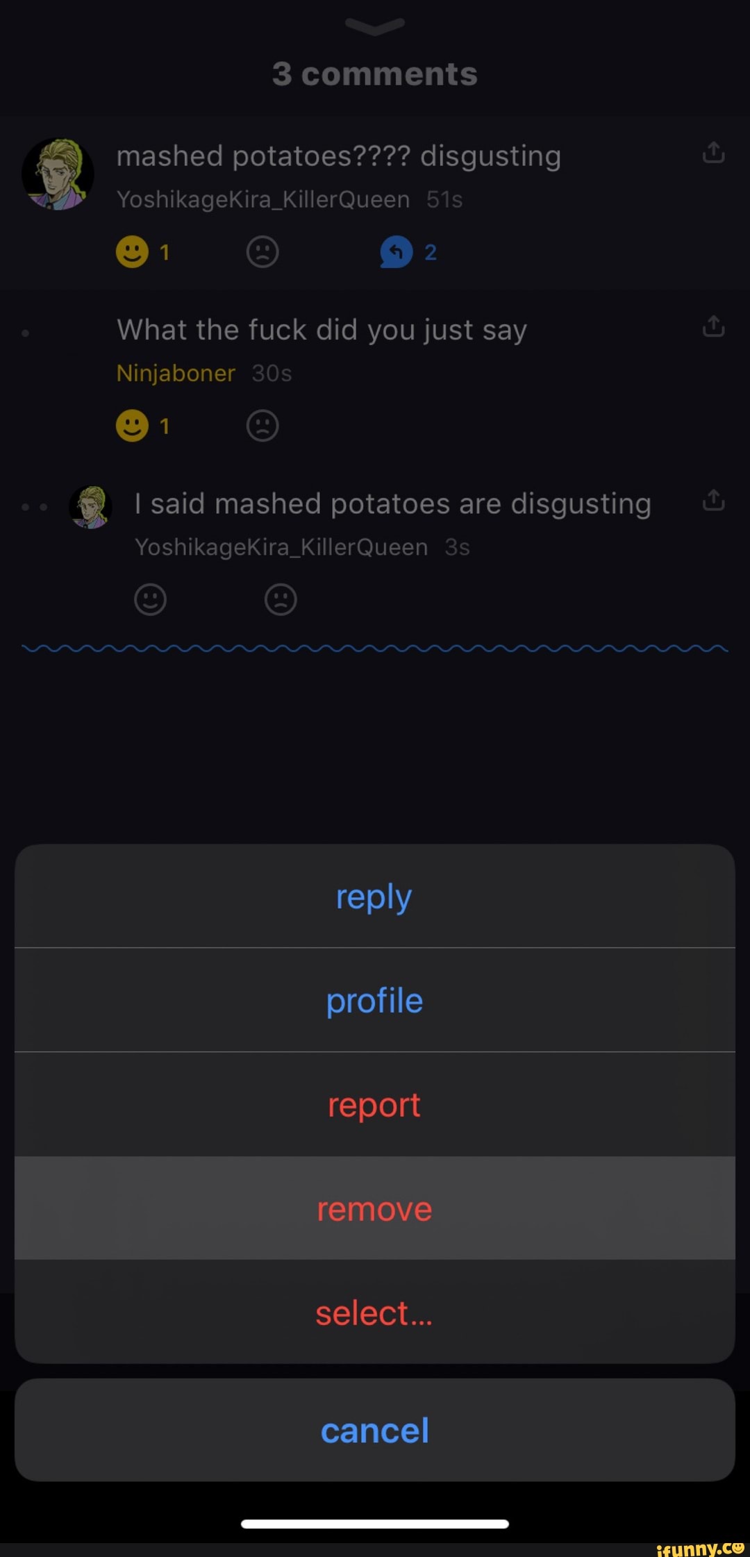 Comments mashed potatoes???? disgusting Yos kageKr K erQu en @ 1 What ...