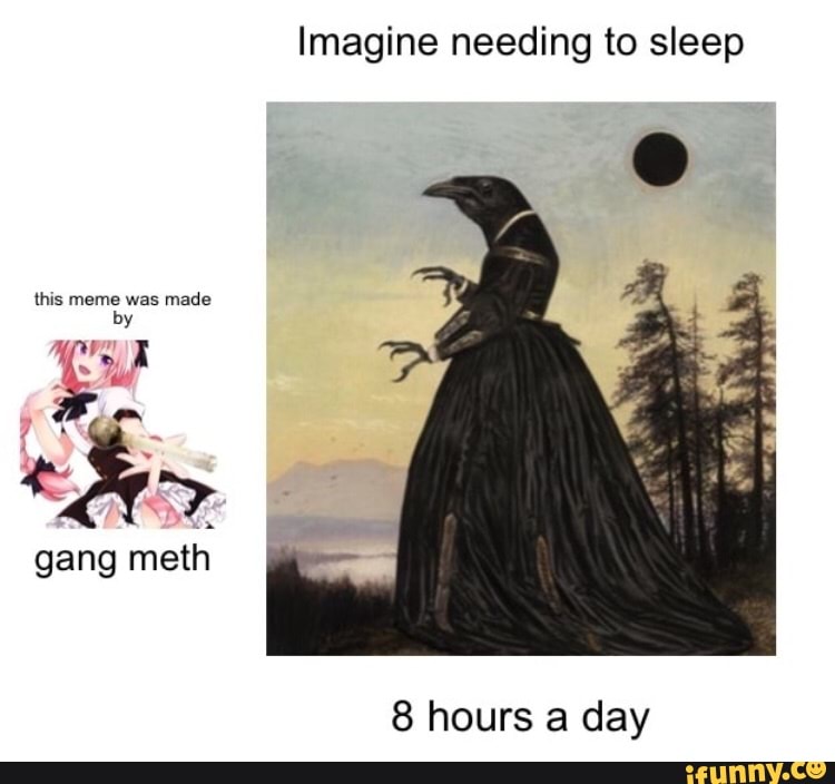 Imagine needing to sleep this meme was made by gang meth 8 hours a day ...