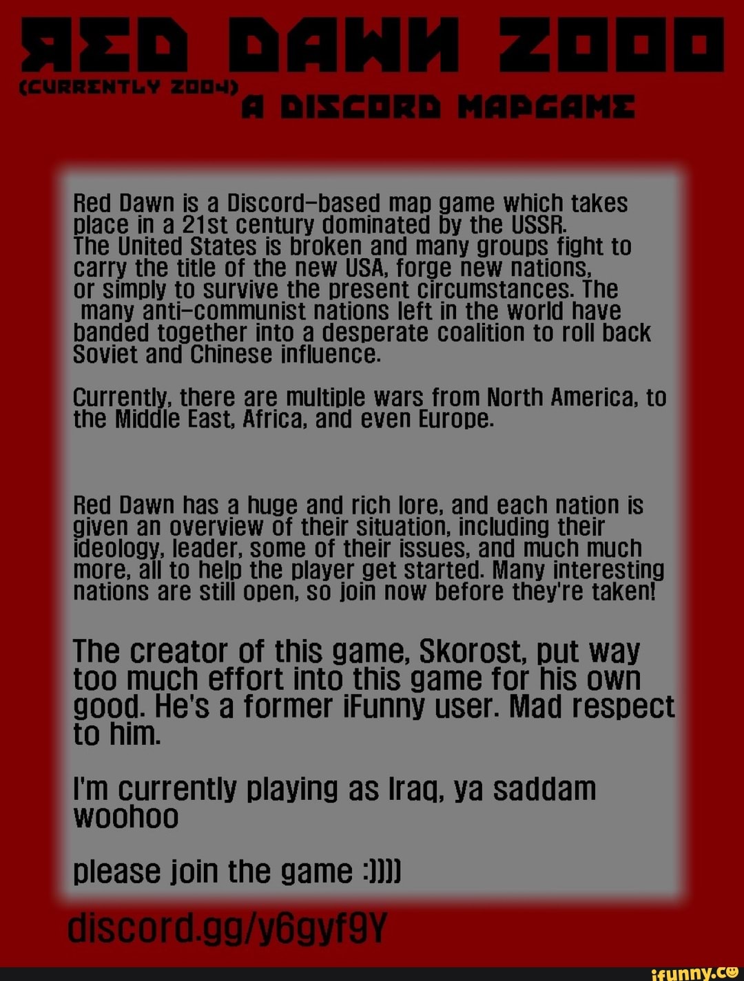 Red Dawn is a Discord-based map game which takes place in a 21st ...