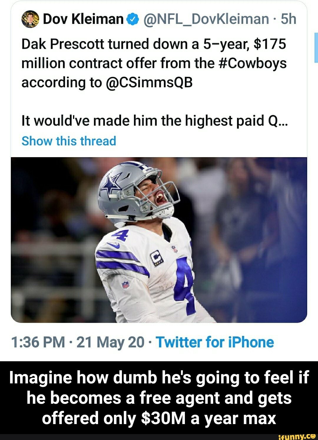 Dak Prescott turned down a 5-year, $175 million contract offer from the ...