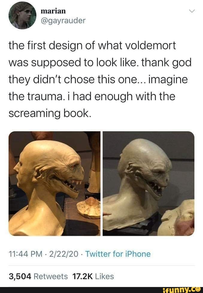 The first design of what voldemort was supposed to look like. thank god ...