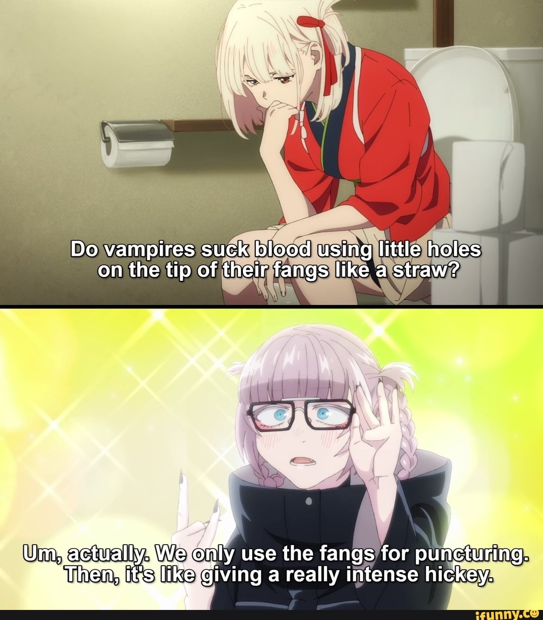 Do vampires suck blood using little holes on the tip of their fangs ...