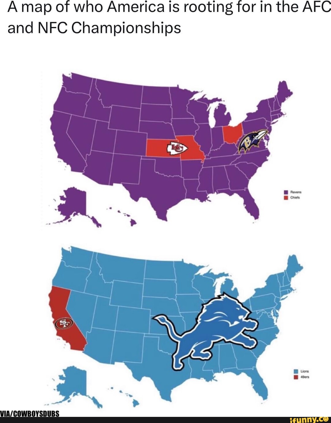 A map of who America Is rooting for in the AFC and NFC Championships ...
