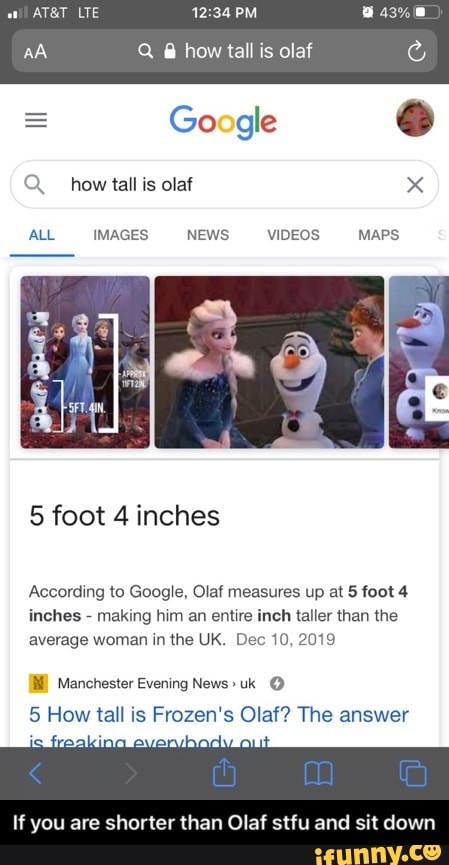 AA Q how tall is olaf = Google Q how tall is olaf ALL IMAGES NEWS ...