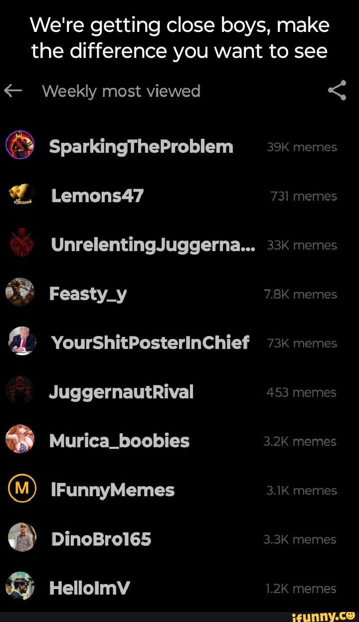 We're getting close boys, make the difference you want to see Weekly ...