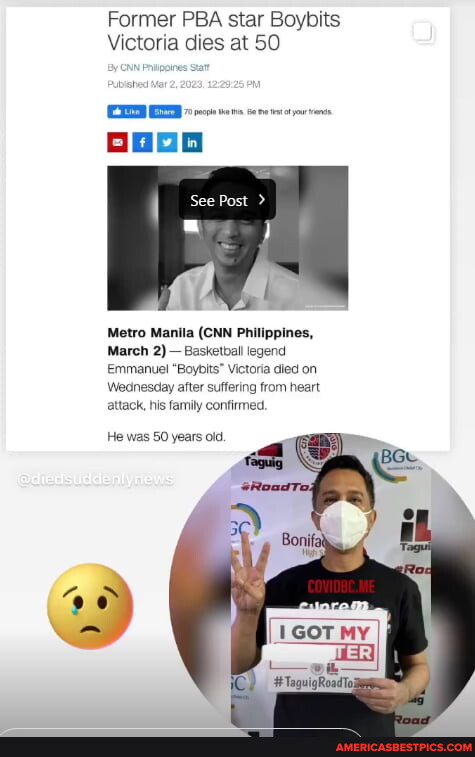 Former PBA star Boybits Victoria dies at 50 See Post Metro Manila (CNN Philippines, March 2 ...