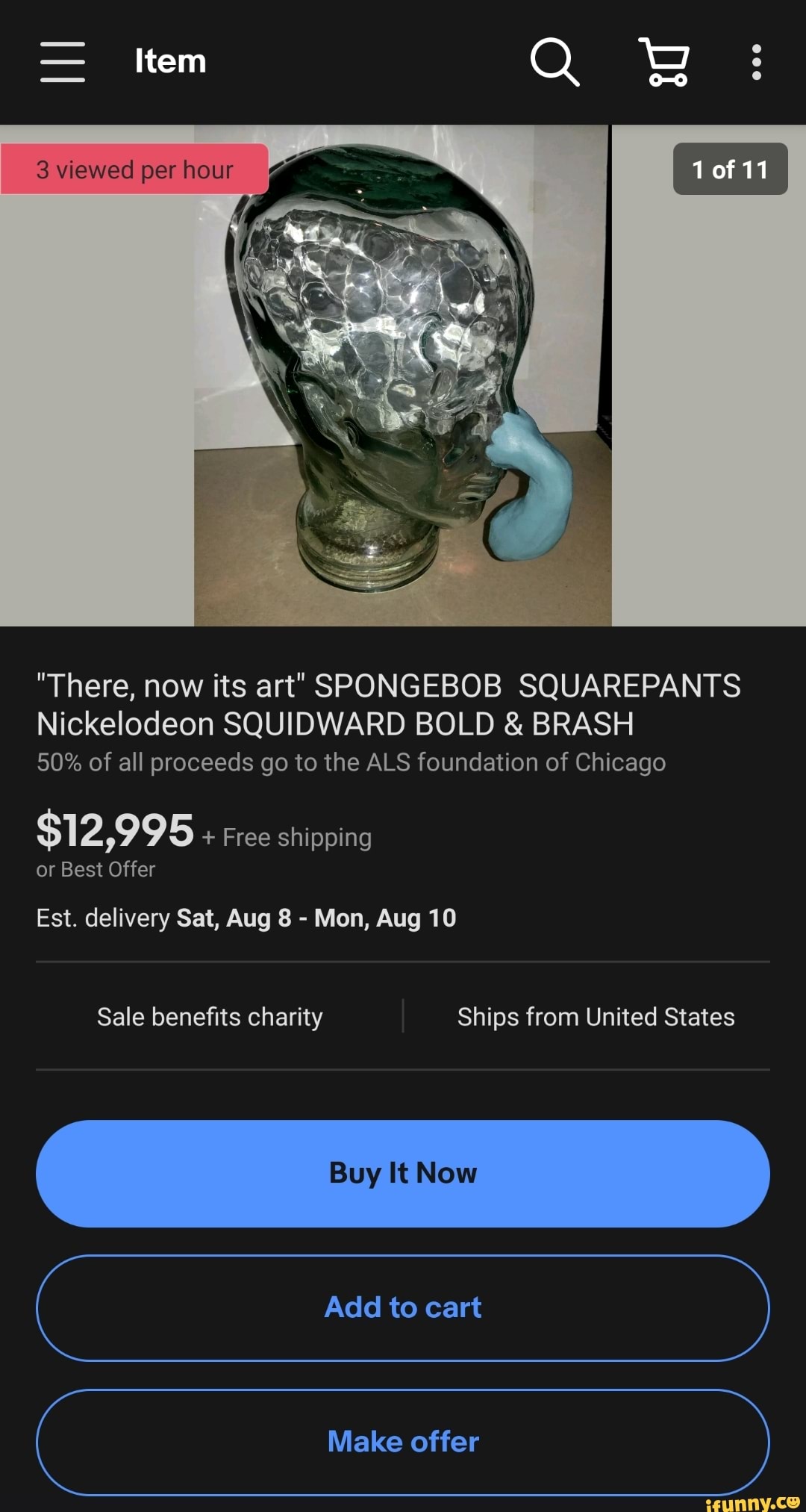 "There, now its art" SPONGEBOB SQUAREPANTS Nickelodeon SQUIDWARD BOLD BRASH 50% of all proceeds ...