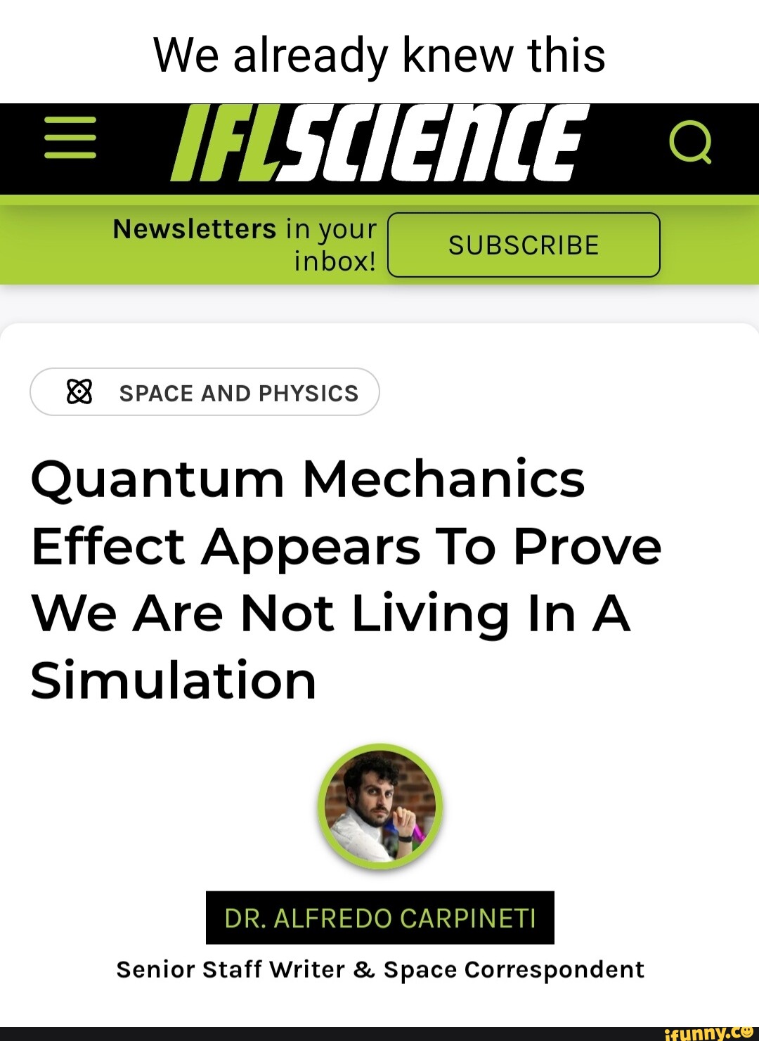 We already knew this Newsletters in your SUBSCRIBE inbox! &8 SPACE AND ...