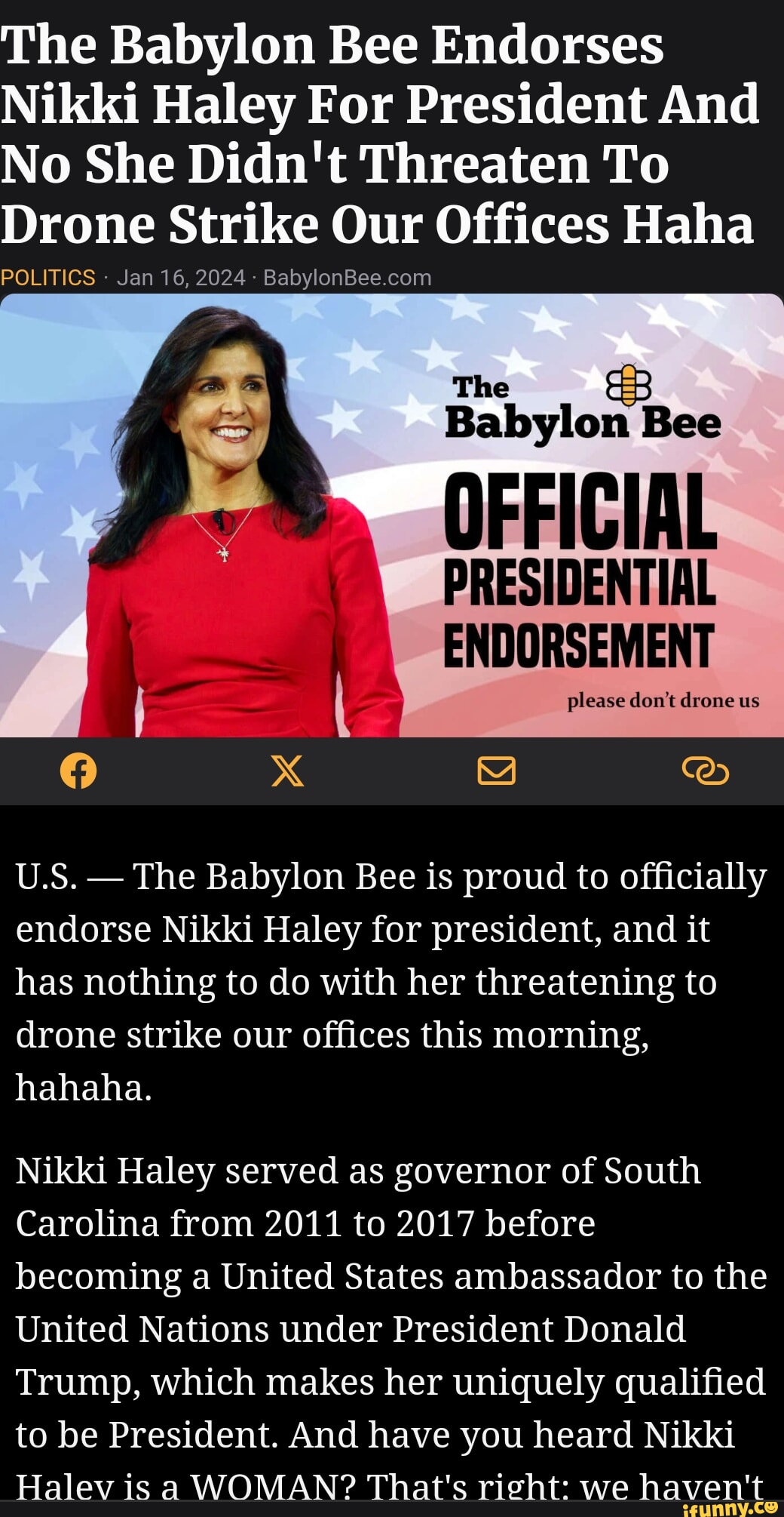 The Babylon Bee Endorses Nikki Haley For President And No She Didn't ...