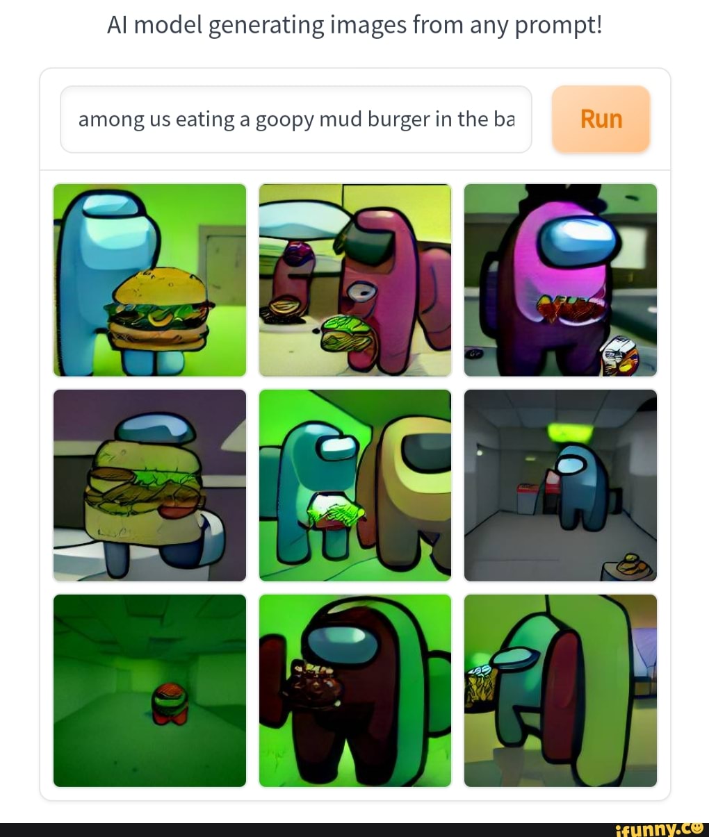 Al model generating images from any prompt! among us eating a goopy mud ...