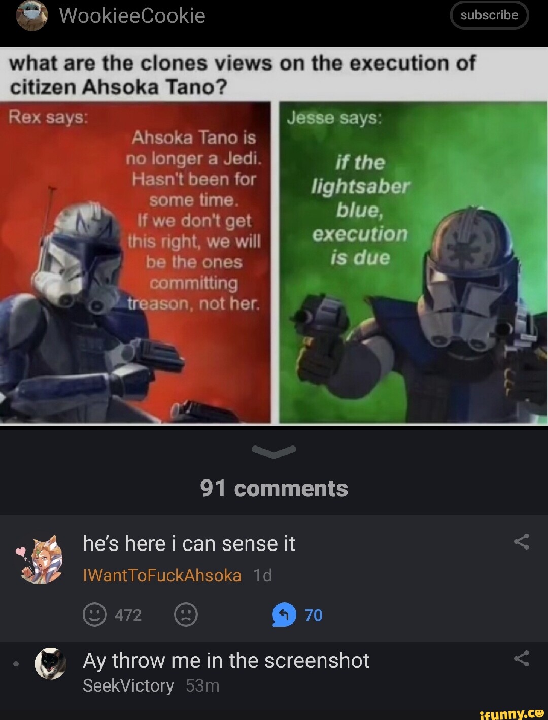 WookieeCookie subscribe what are the clones views on the execution of ...