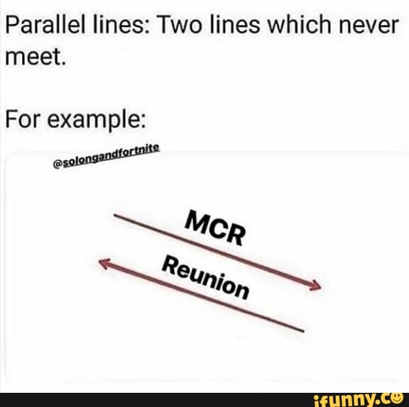 Parallel lines: Two lines which never meet. For example: - iFunny