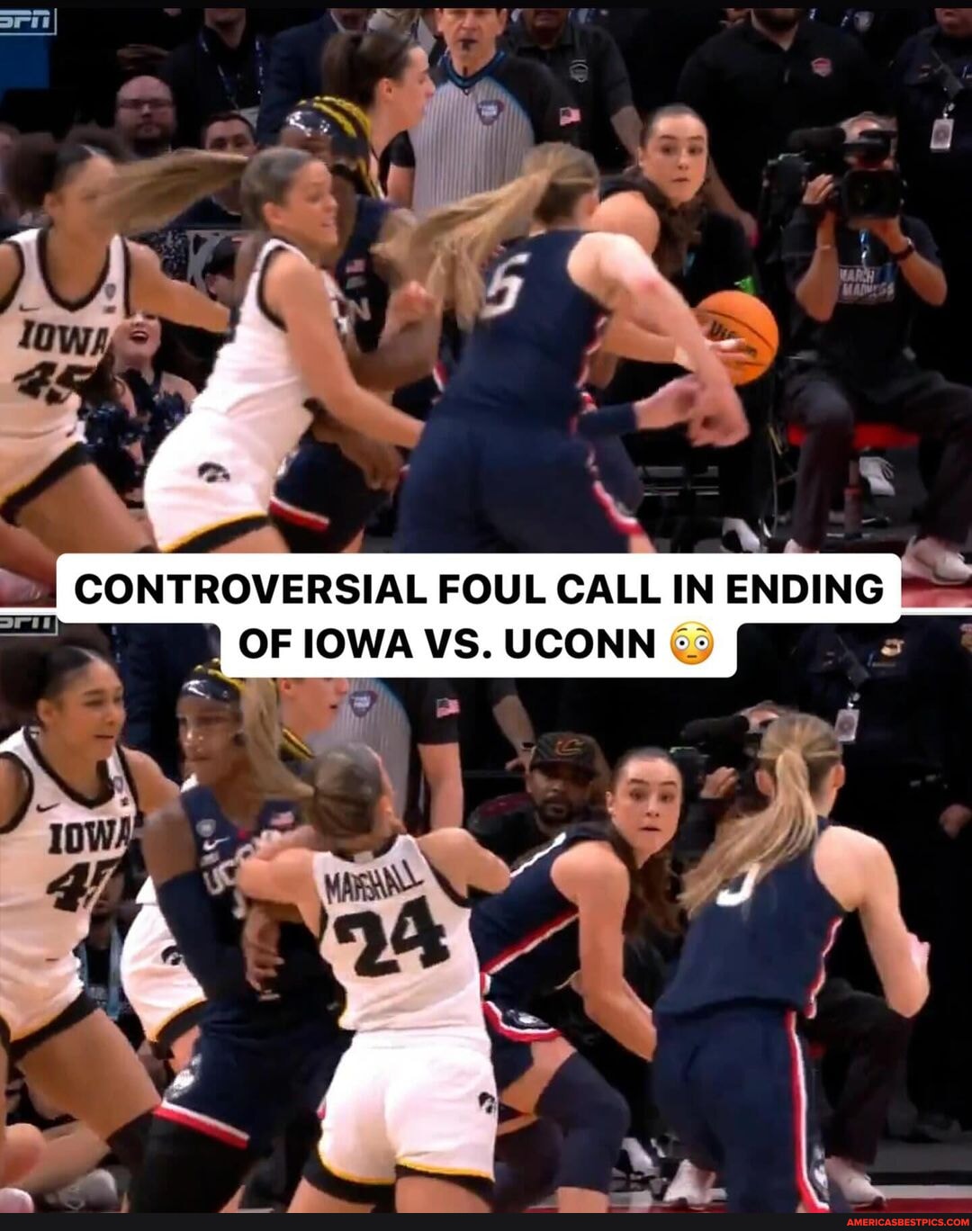The CONTROVERSIAL foul call that ended IOWA vs UCONN has now gone viral ...