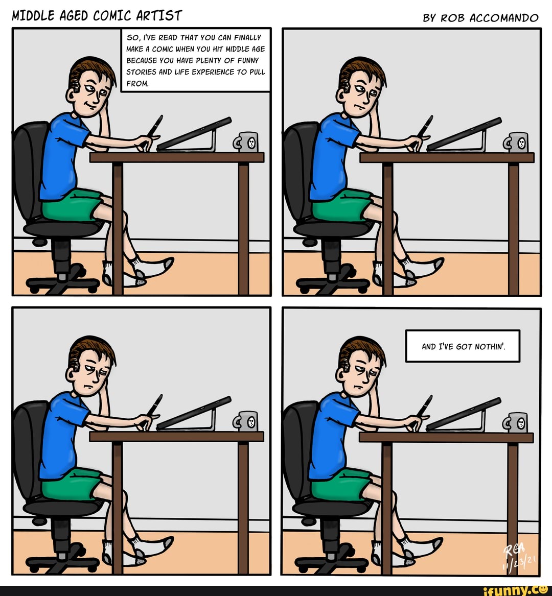 MIDDLE AGED COMIC ARTIST BY ROB ACCOMANDO SO, I'VE READ THAT YOU CAN FINALLY MAKE COMIC WHEN YOU ...