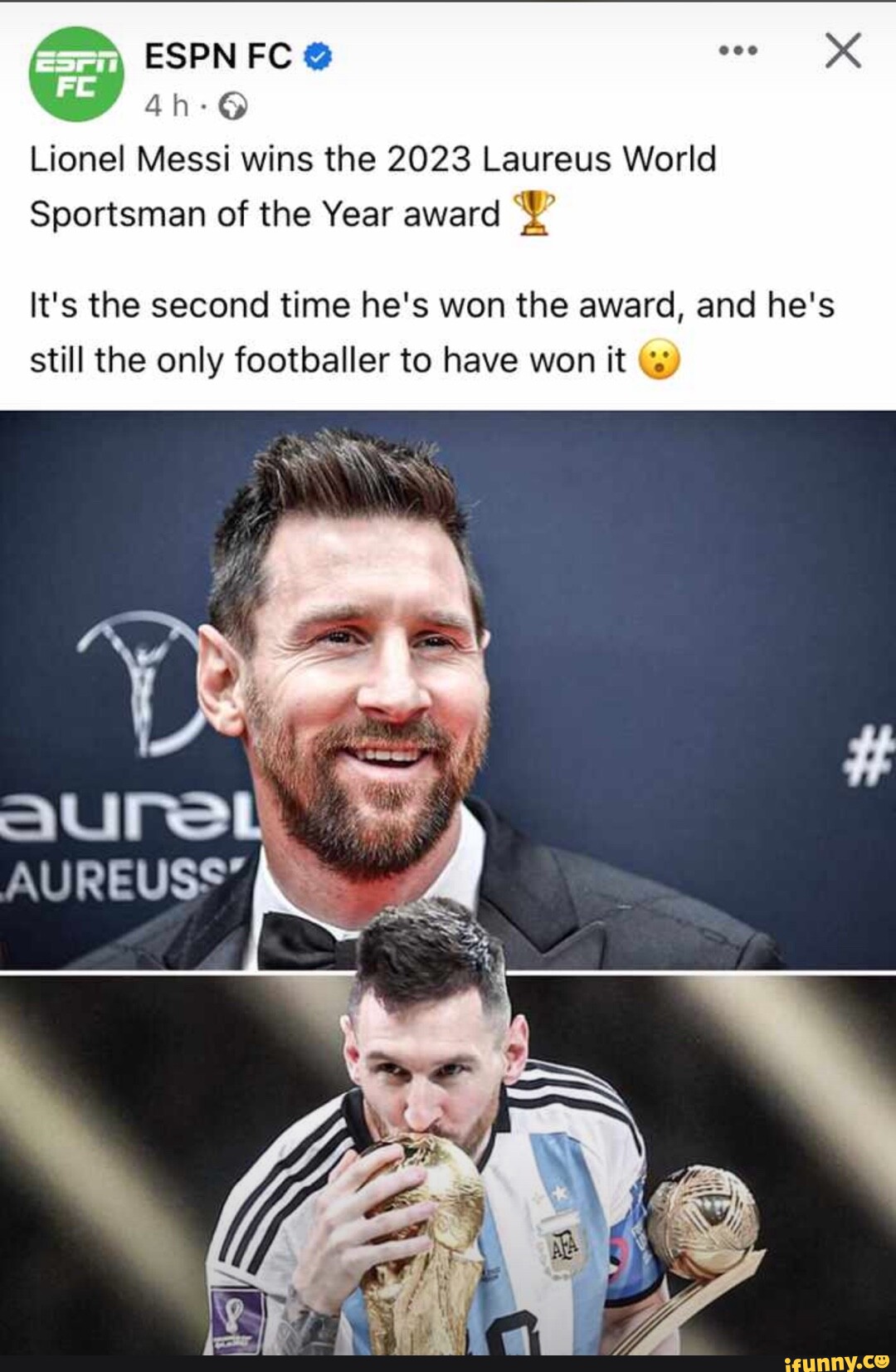 ESPN FC Lionel Messi wins the 2023 Laureus World Sportsman of the Year ...
