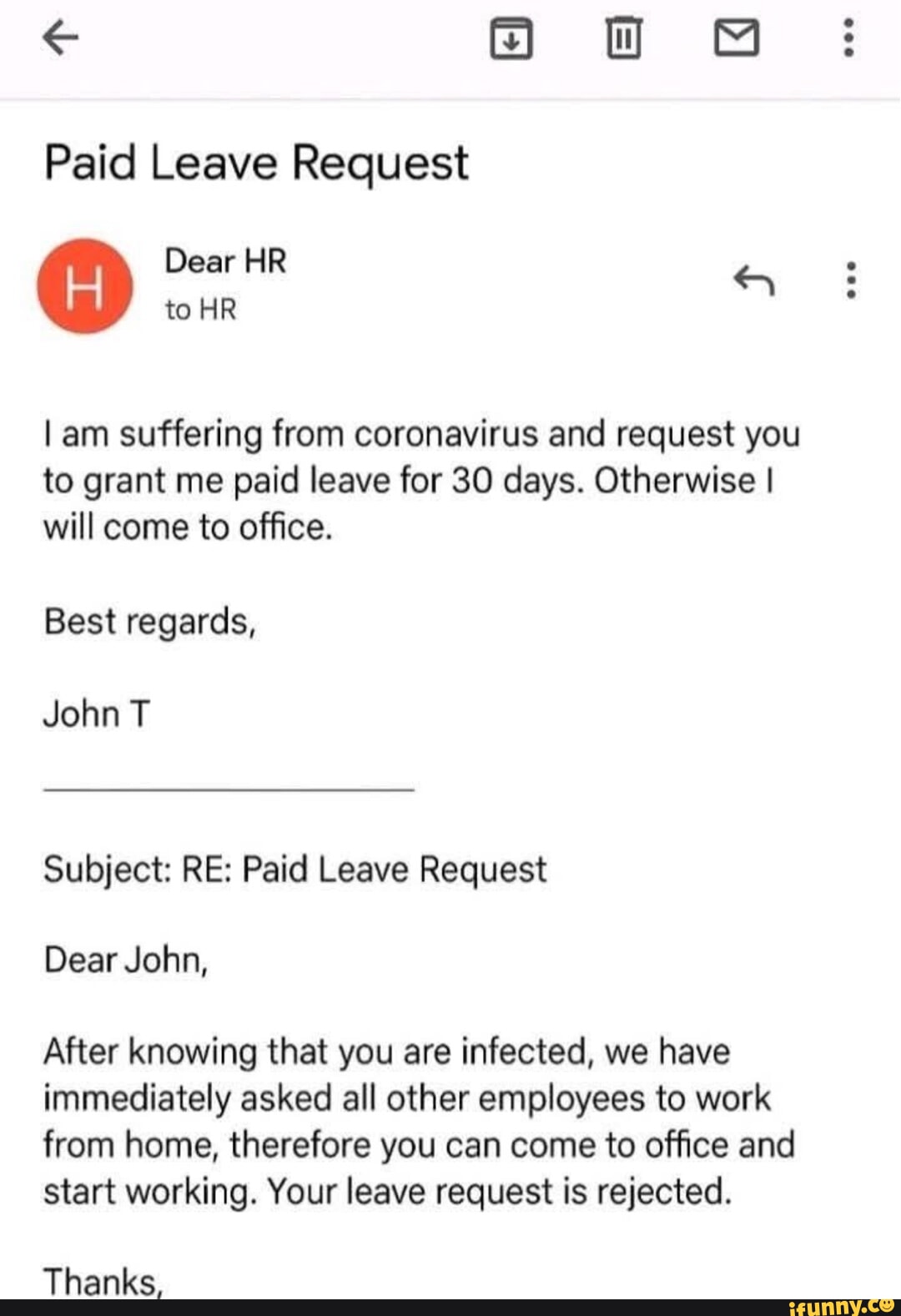 Ow eA Paid Leave Request Dear HR to HR I am suffering from coronavirus ...