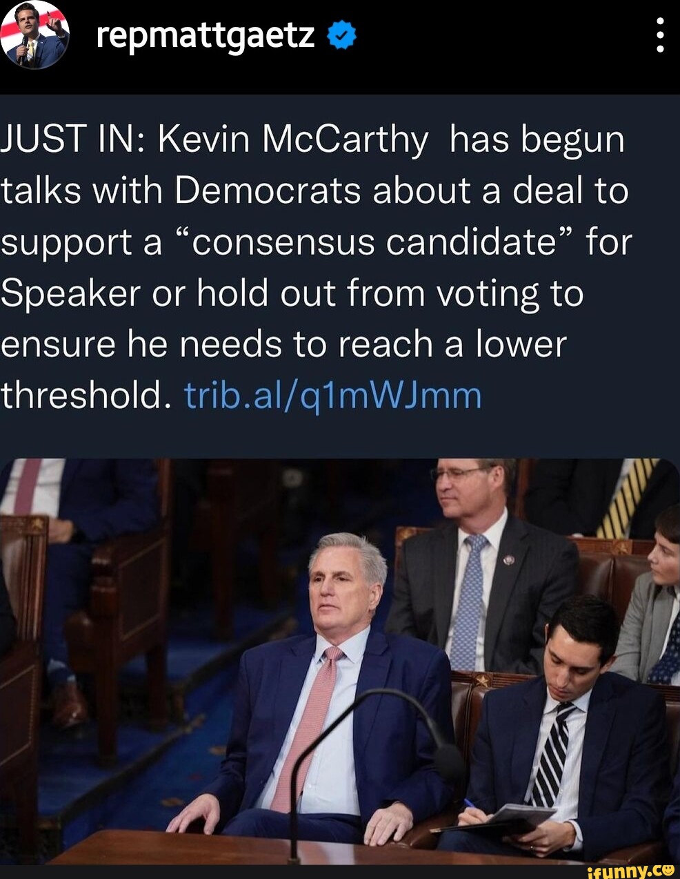 JUST IN: Kevin McCarthy has begun talks with Democrats about a deal to ...