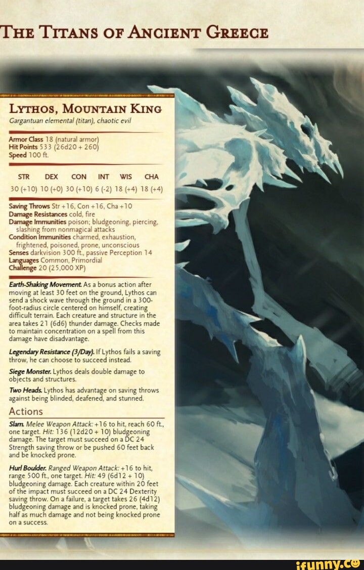 THE TITANS OF ANCIENT GREECE LyTHos, MOUNTAIN KING Gargantuan elemental ...