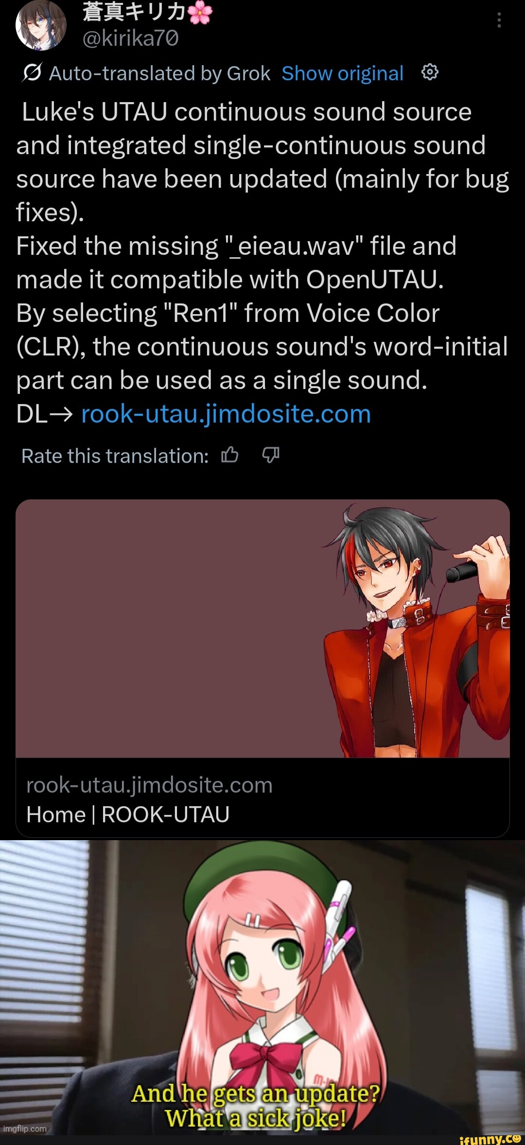 Ww Auto-translated by Grok Show original Luke's UTAU continuous sound source and integrated ...