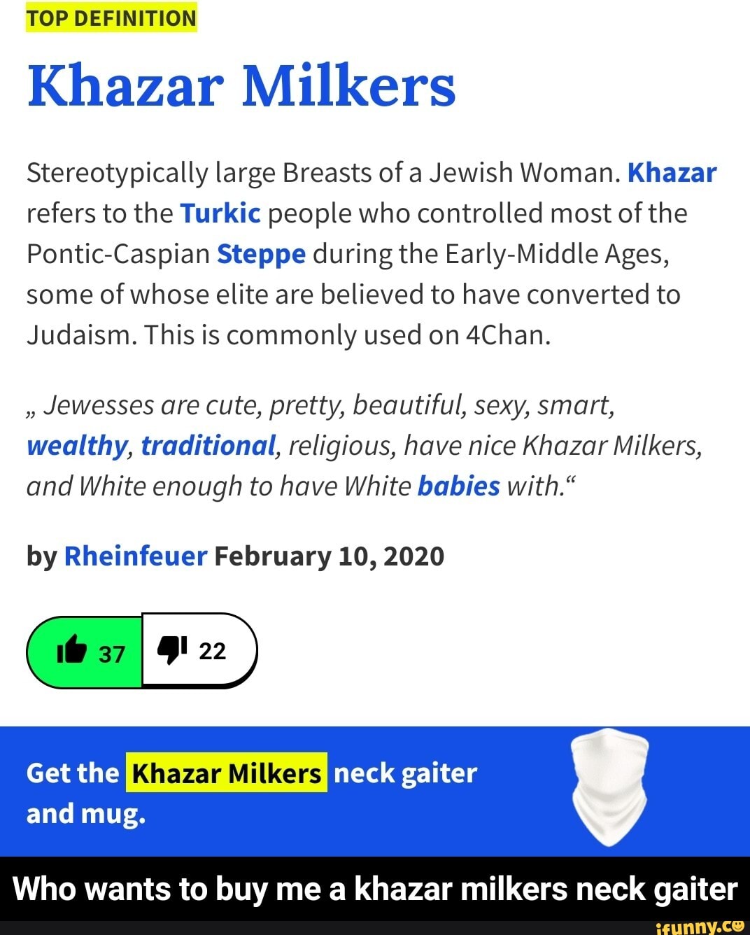 TOP DEFINITION Khazar Milkers Stereotypically large Breasts of a Jewish ...