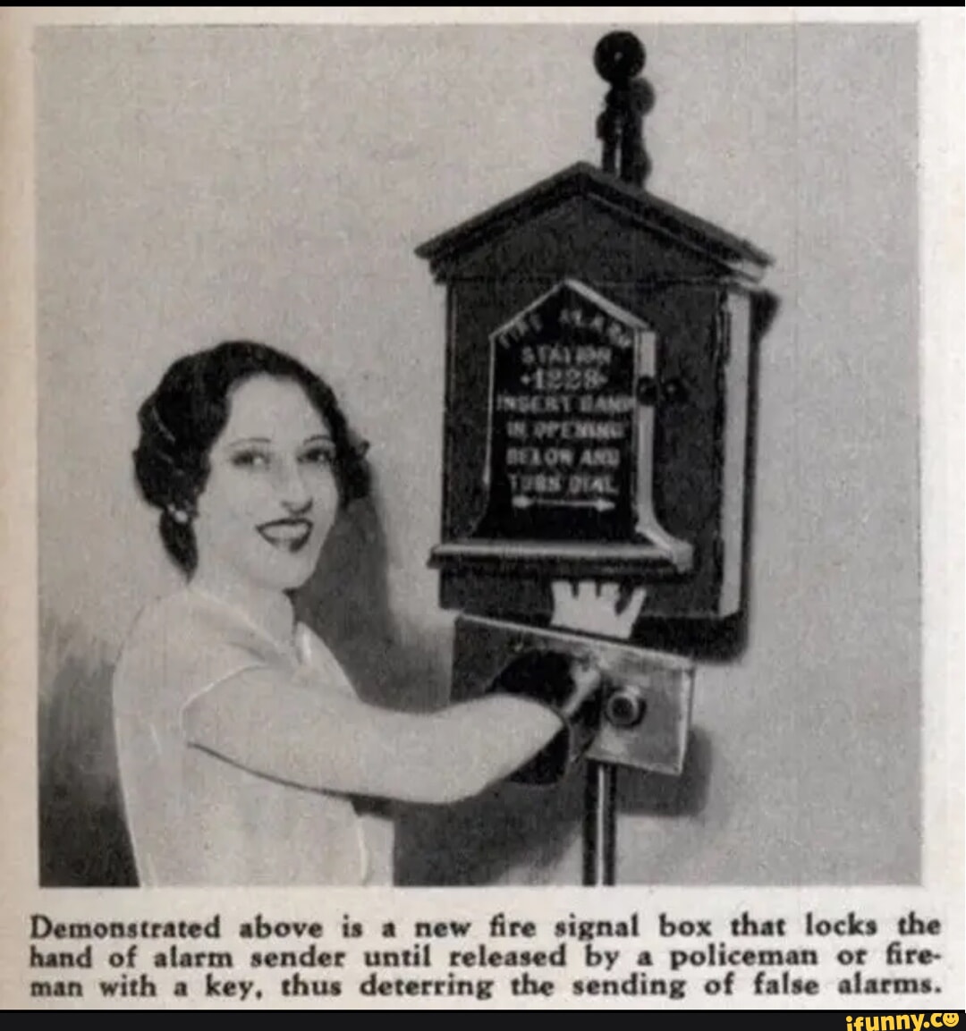 Demonstrated above is a new fire signal box that locks the hand of ...