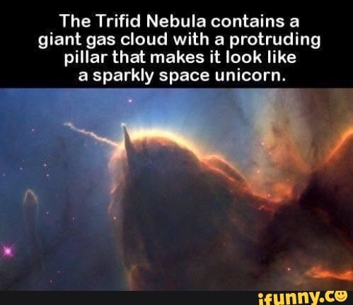 The Trifid Nebula contains giant gas cloud with a protruding pillar ...