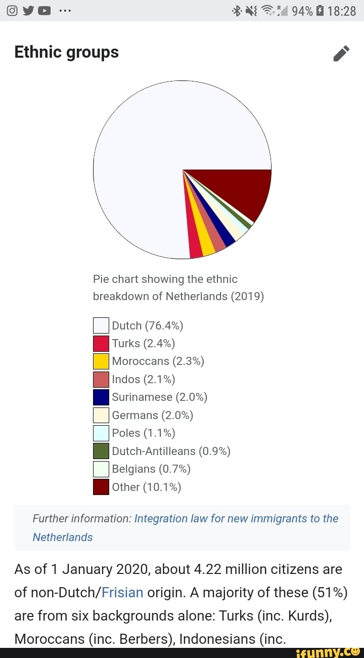 94% Ethnic groups Pie chart showing the ethnic breakdown of Netherlands ...