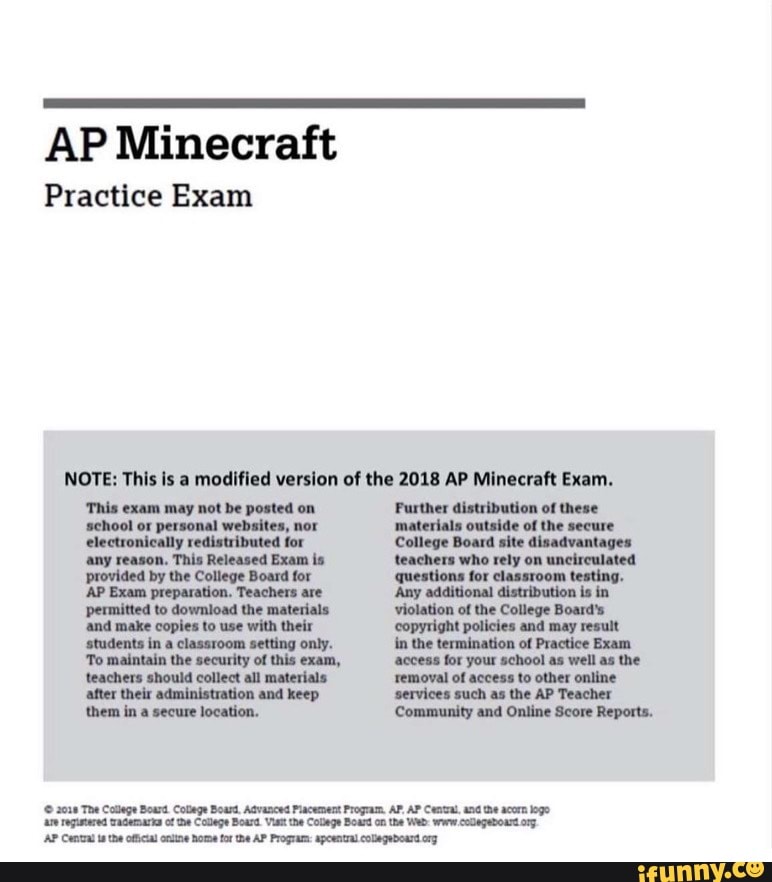 AP Minecraft Practice Exam NOTE: This is a modified version of the 2018 ...