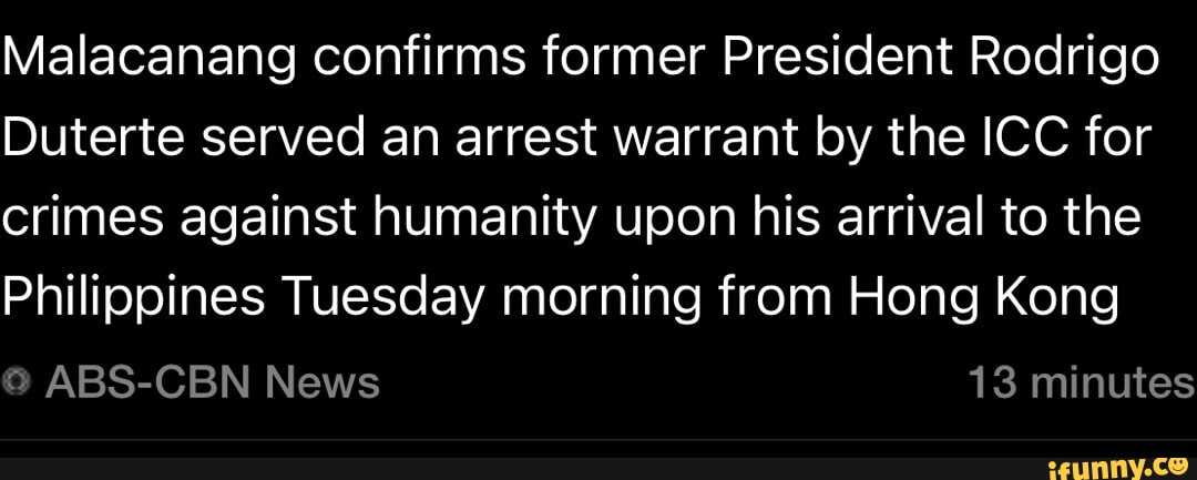 Malacanang confirms former President Rodrigo Duterte served an arrest warrant by the ICC for ...
