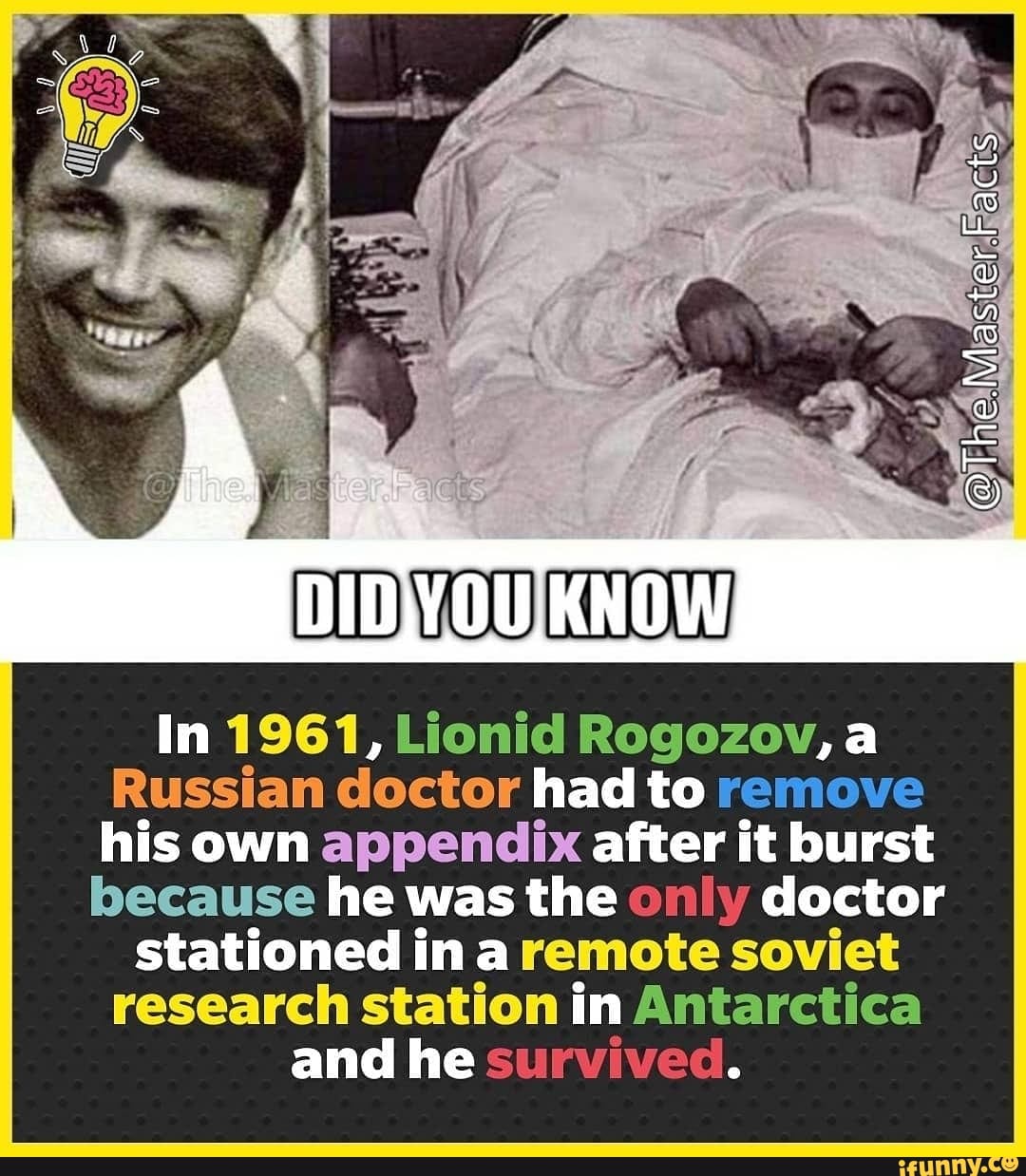 In 1961, Lionid Rogozov, a Russian doctor had to remove his own ...