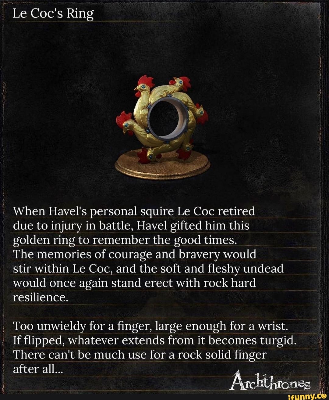 Le Coc's Ring When Havel's personal squire Le Coc retired due to injury ...