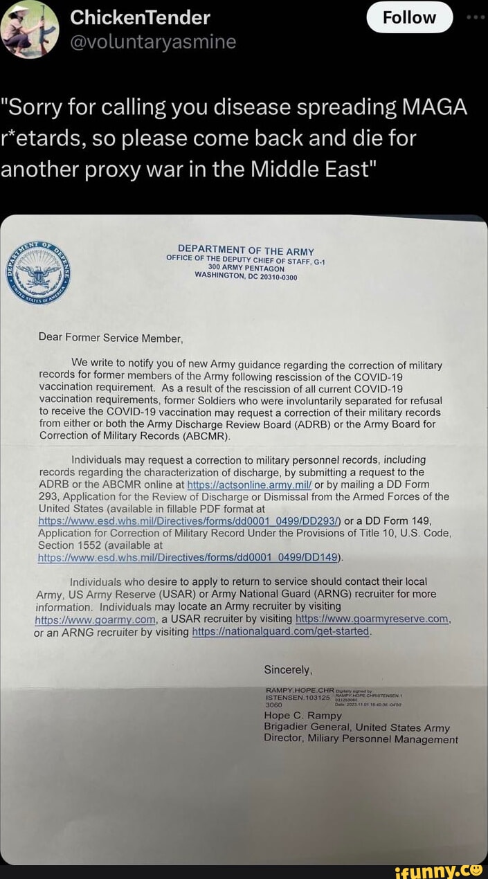 ChickenTender "Sorry for calling you disease spreading MAGA r*etards ...