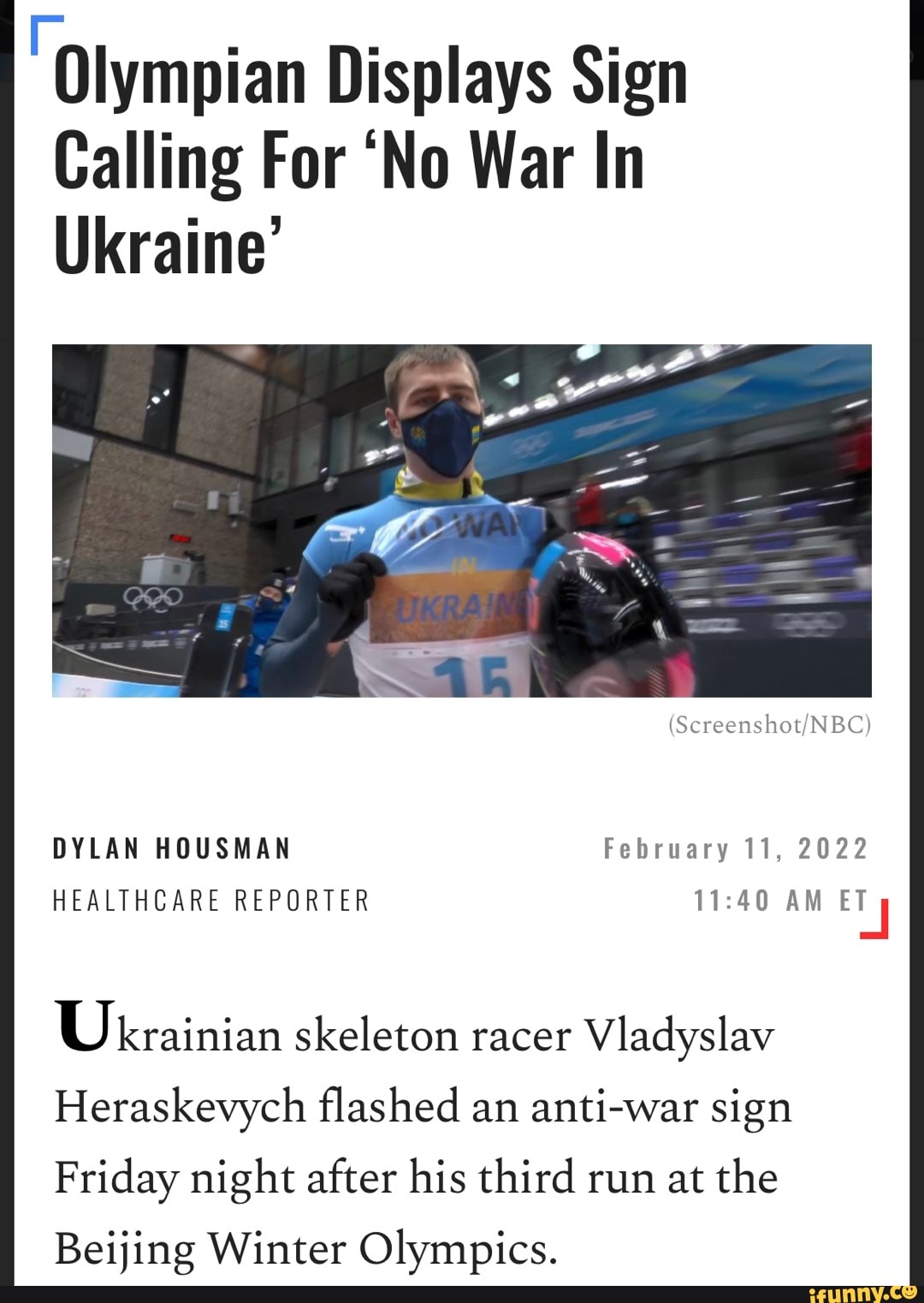 Olympian Displays Sign Calling For 'No War In Ukraine' (ScreenshoyNBC ...