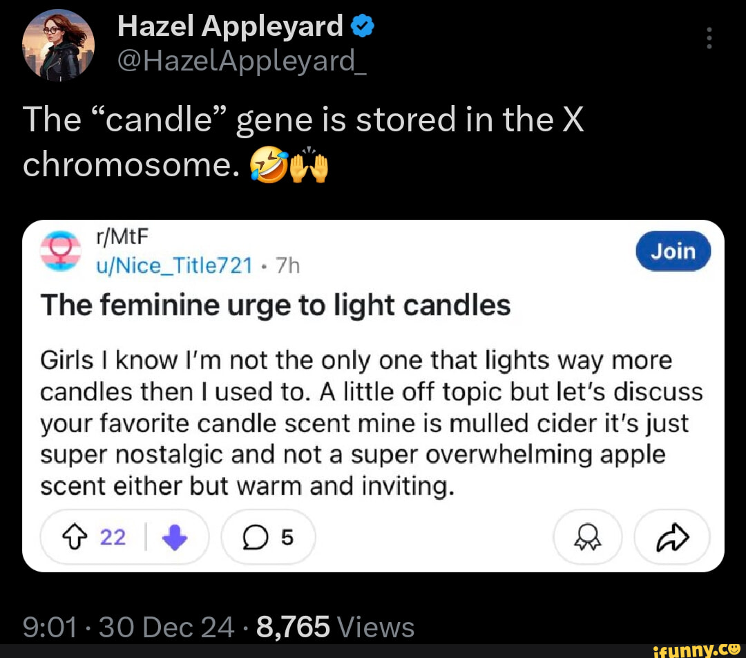 Hazel Appleyard @ The "candle" gene is stored in the X chromosome. @ey ...