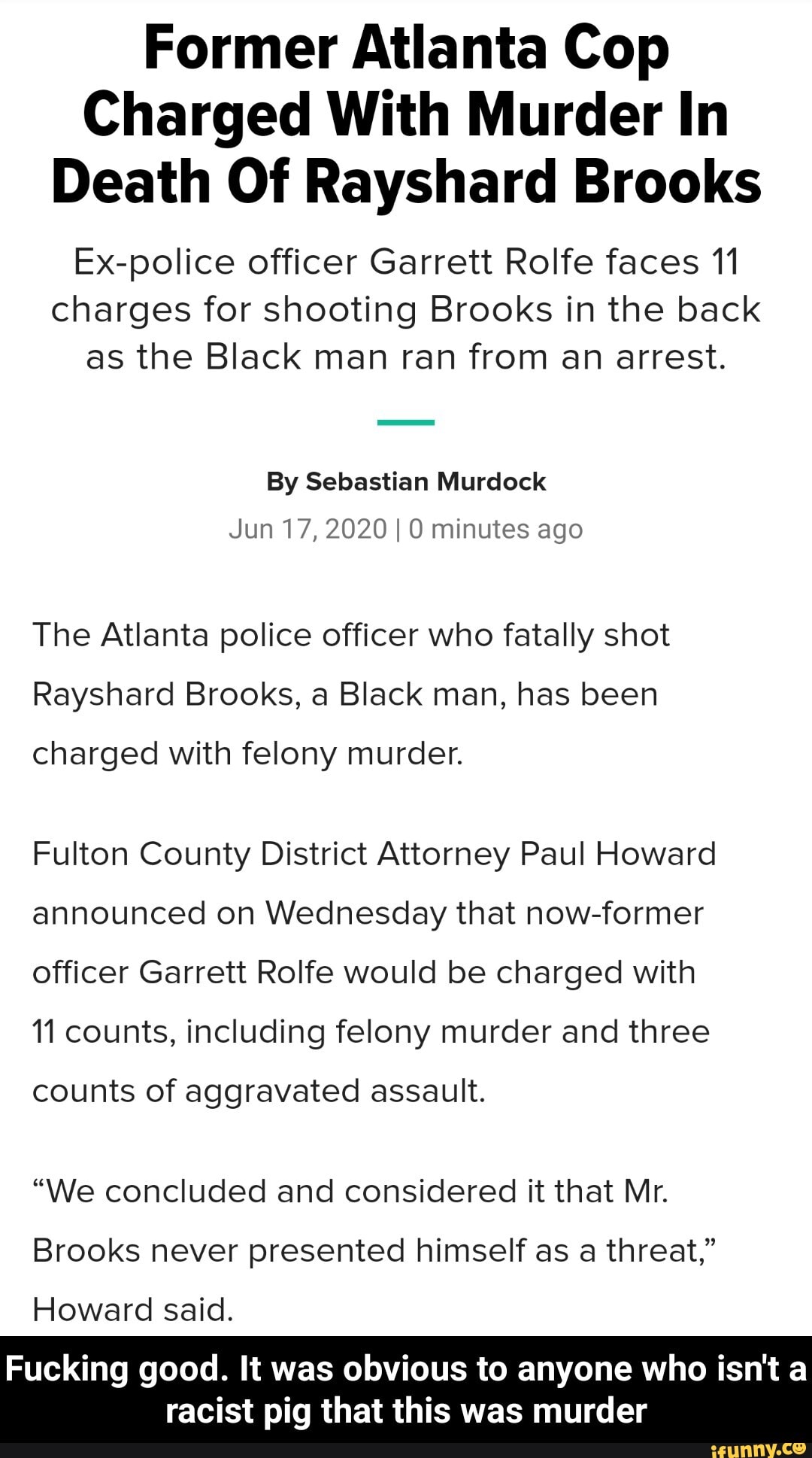Former Atlanta Cop Charged With Murder In Death Of Rayshard Brooks Ex ...