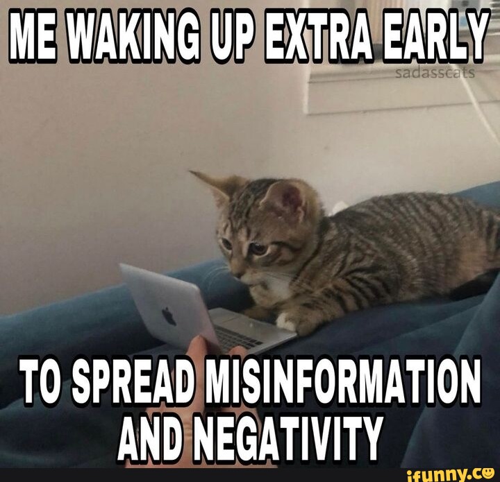 ME WAKING UP EXTRA EARLY TO SPREAD MISINFORMATION AND NEGATIVITY - iFunny