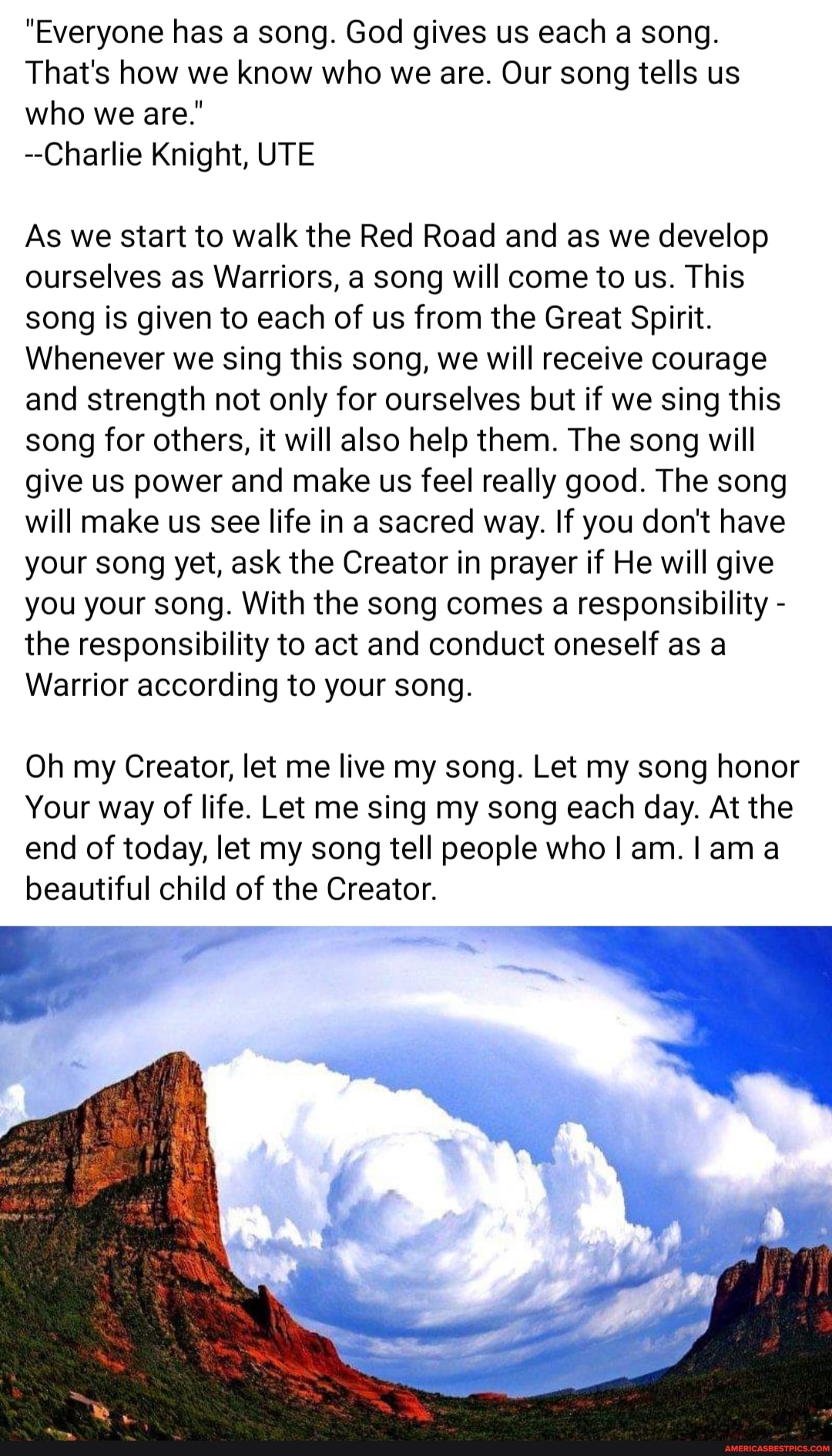 "Everyone has a song. God gives us each a song. That's how we know who ...