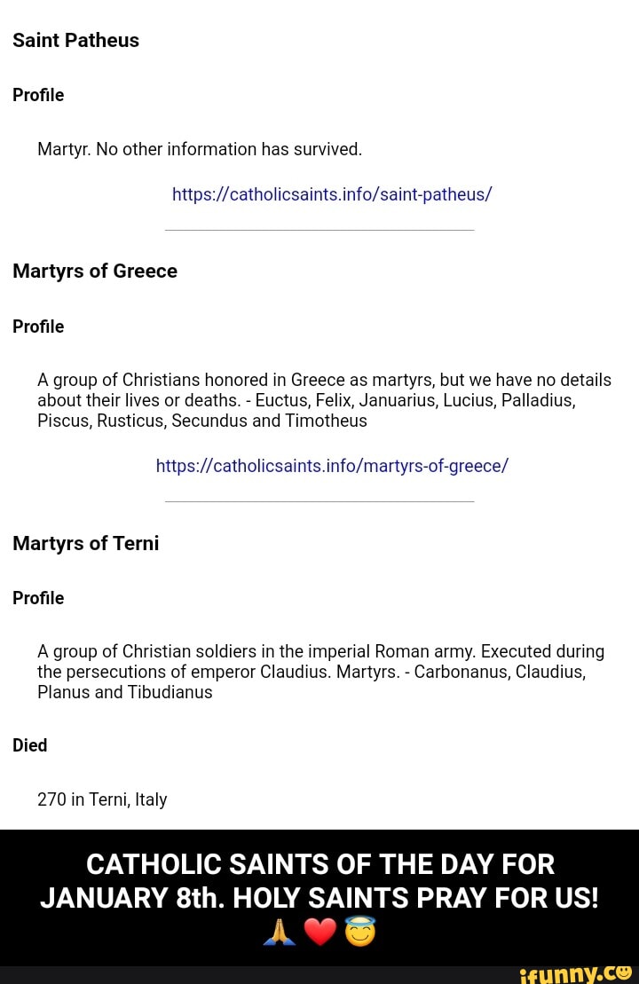 Saint Patheus Profile Martyr. No other information has survived. info ...