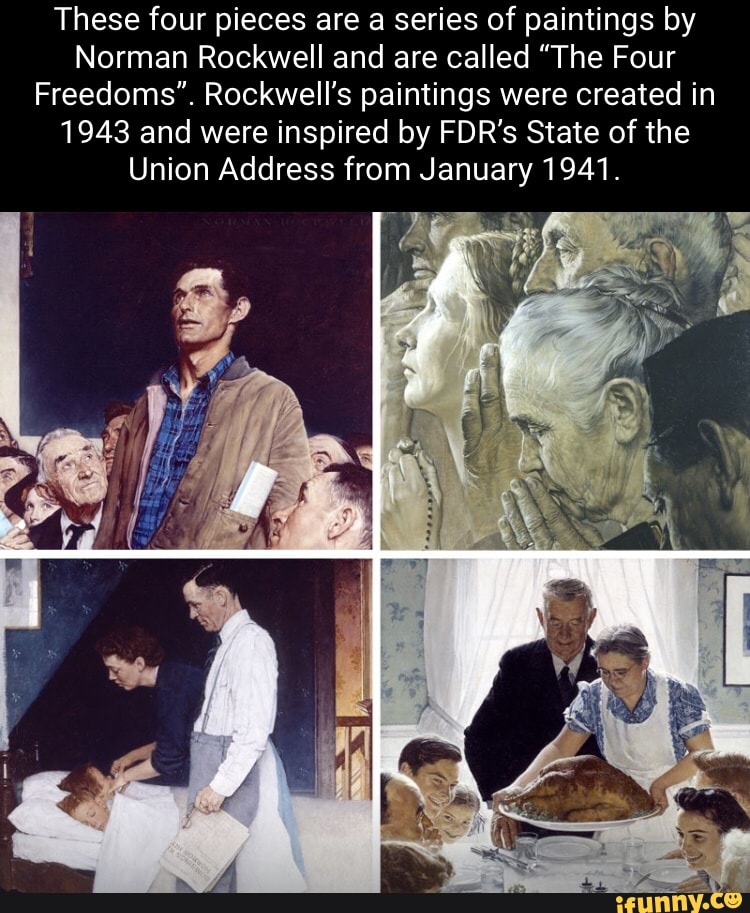These four pieces are a series of paintings by Norman Rockwell and are ...