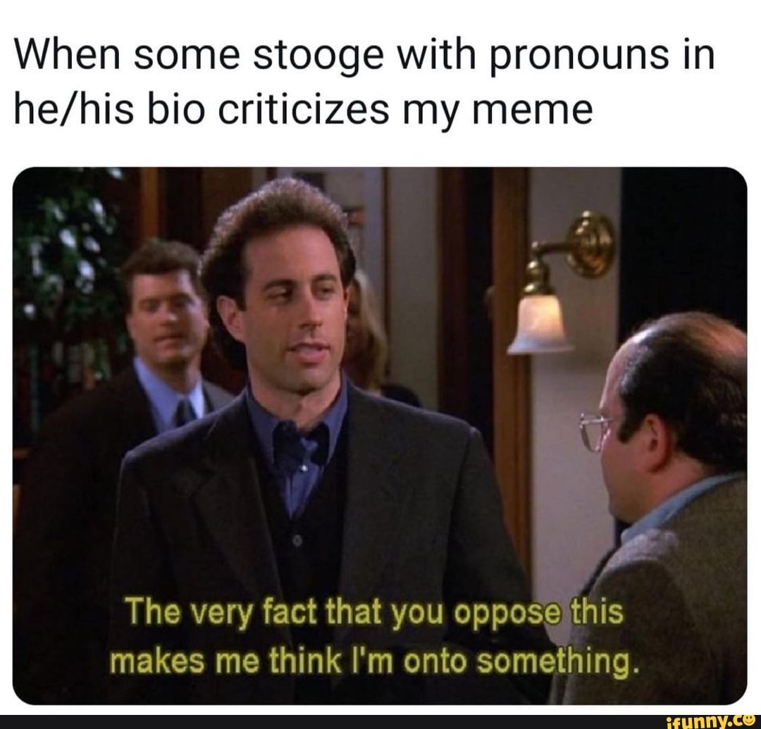When some stooge with pronouns in bio criticizes my meme The very fact ...