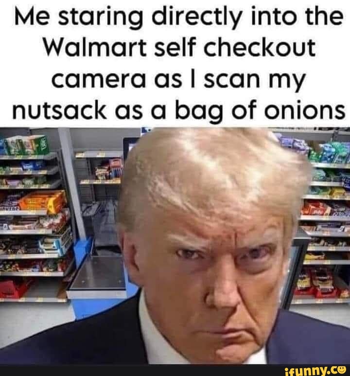 Me staring directly into the Walmart self checkout camera as I scan my ...