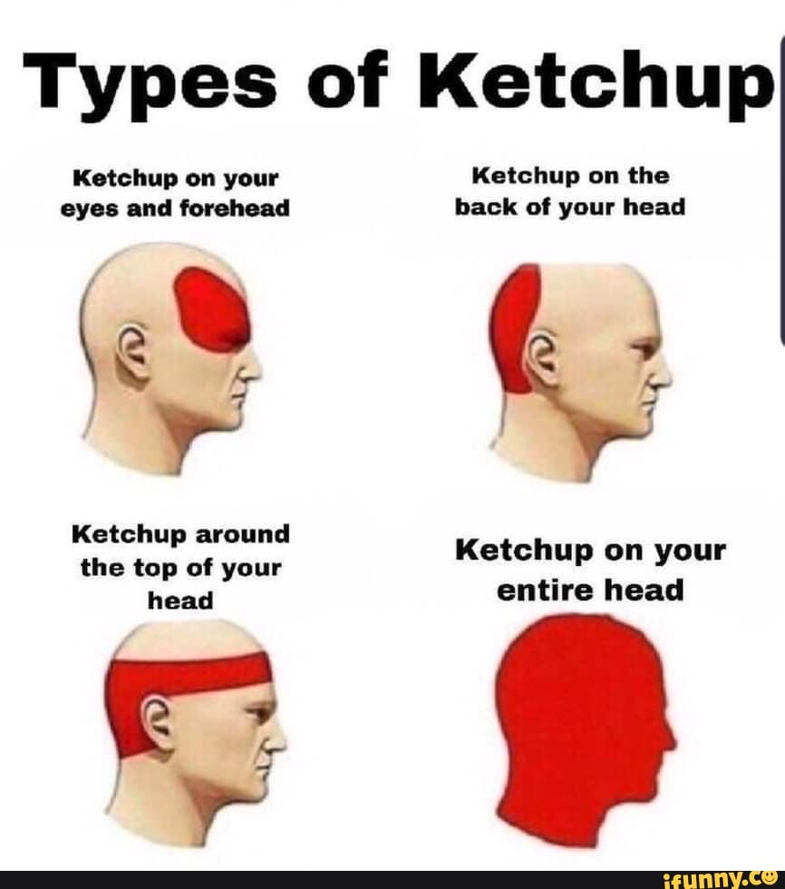 Types of Ketchup Ketchup on your eyes and forehead Ketchup around the ...
