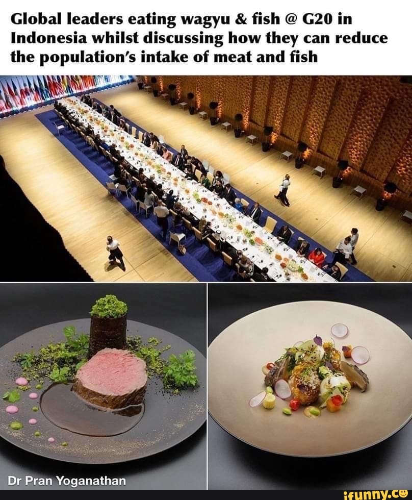 Global leaders eating wagyu & fish @ in Indonesia whilst discussing how ...