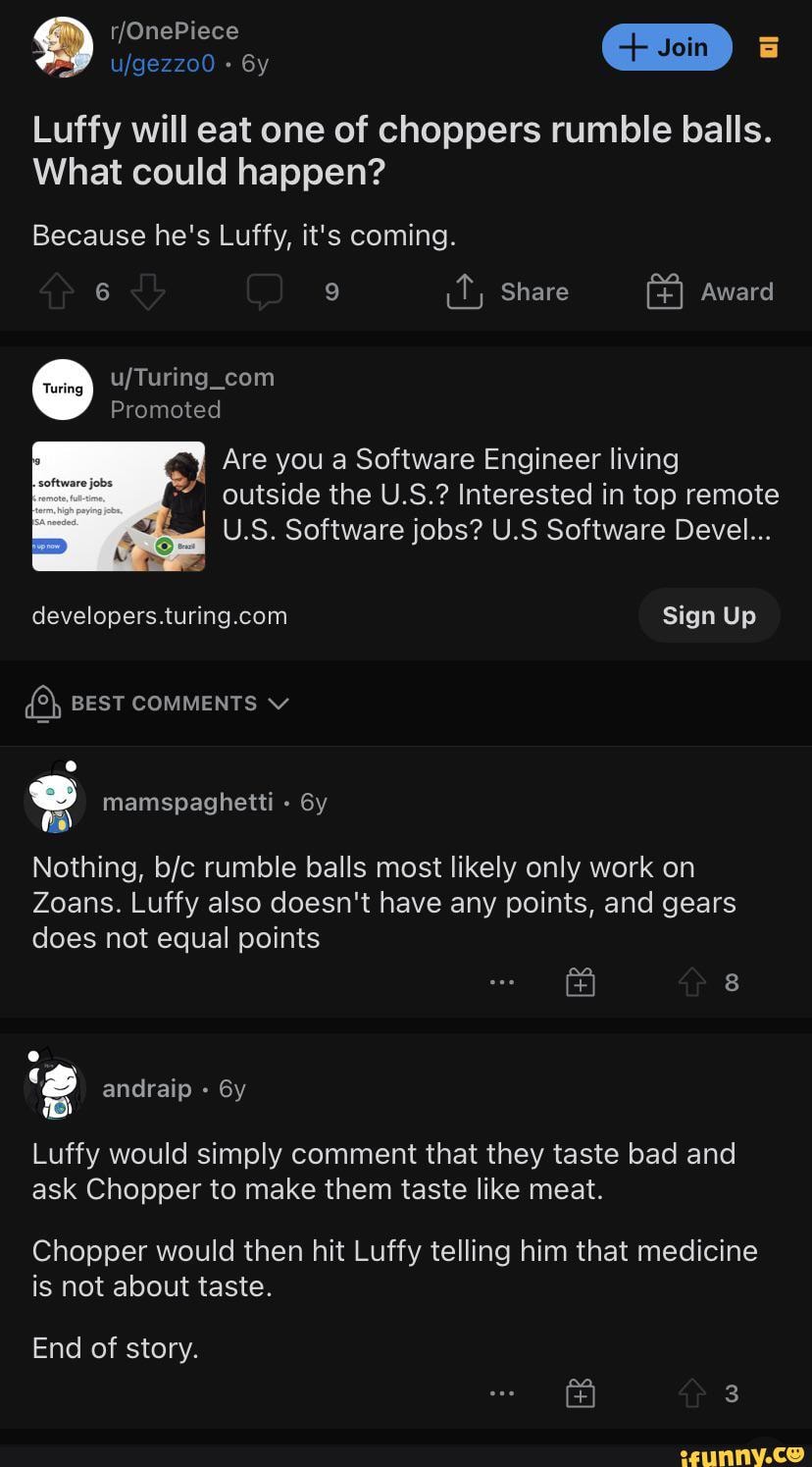 /OnePi = Luffy will eat one of choppers rumble balls. What could happen ...