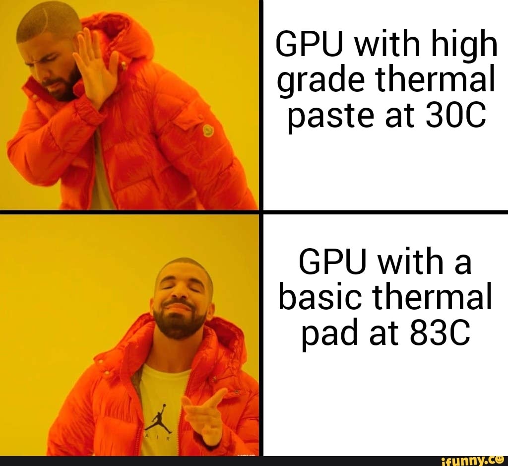 GPU with high grade thermal paste at GPU with a basic thermal pad at ...