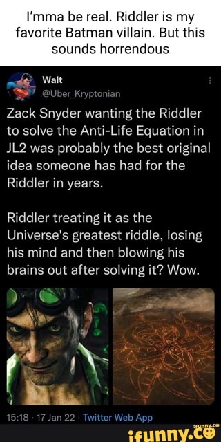 I'mma be real. Riddler is my favorite Batman villain. But this sounds ...