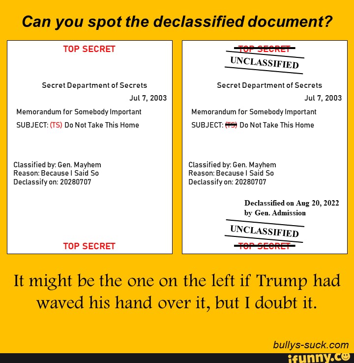 Can you spot the declassified document? TOP SECRET Secret Department of ...