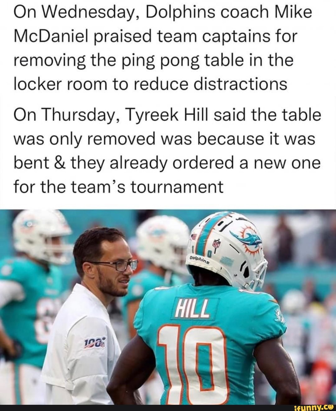 On Wednesday, Dolphins coach Mike McDaniel praised team captains for ...