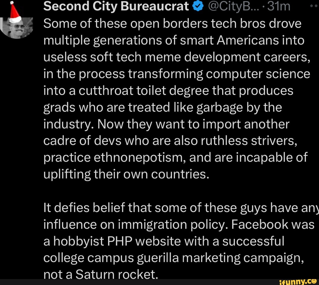 Second City Bureaucrat @ @CityB...-3im Some of these open borders tech bros drove multiple ...
